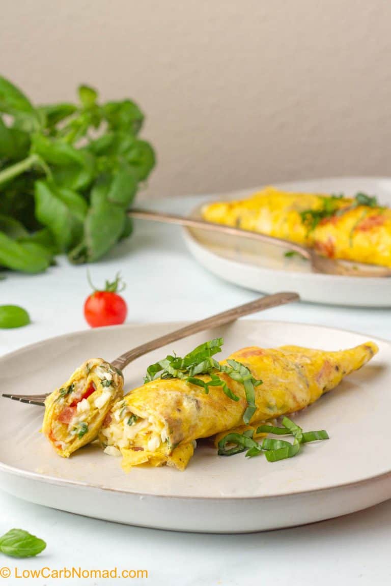 Easy Tomato Basil Rolled Omelet • Low Carb Nomad
