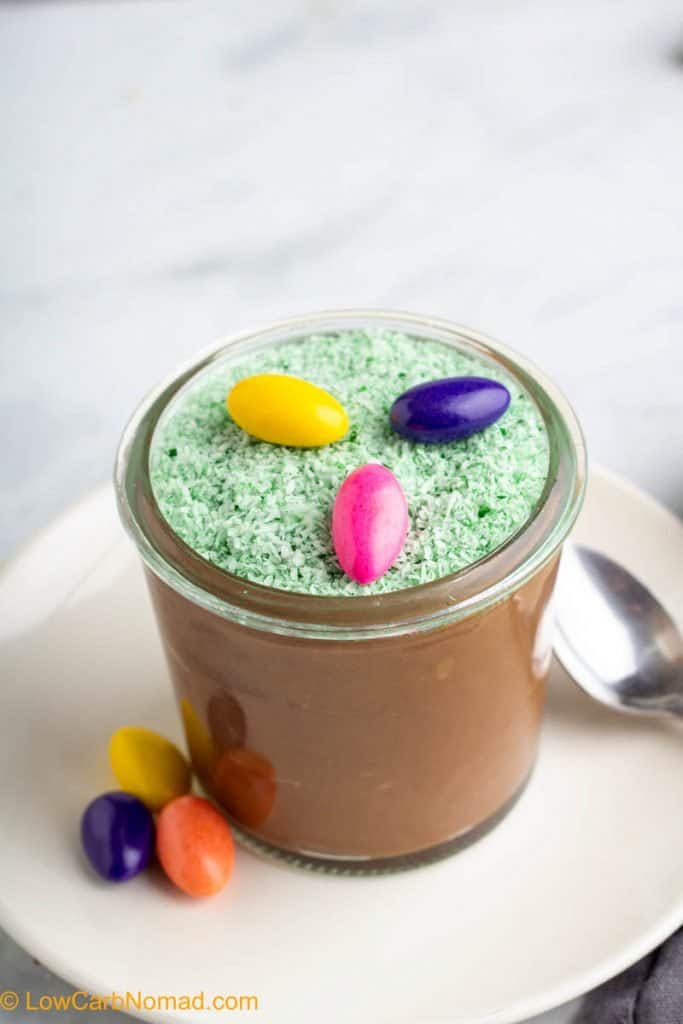 Easter Sugar Free Chocolate Coconut Pudding Cups • Low Carb Nomad