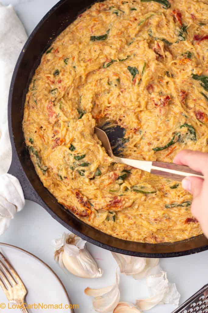 Sun Dried Tomatoes and Spinach Spaghetti Squash • Low Carb Nomad